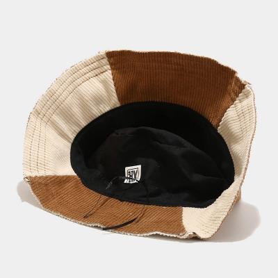 China Dos tonos Negro Camello Patchwork algodón Corduroy Gorras Pezador sombrero de balde de pesca en venta