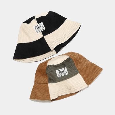 China Dos tonos Negro Camello Patchwork algodón Corduroy Gorras Pezador sombrero de balde de pesca en venta