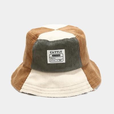 China Dos tonos Negro Camello Patchwork algodón Corduroy Gorras Pezador sombrero de balde de pesca en venta
