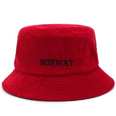 China Custom Embroidered Logo Polyester Corduroy Fisherman Bucket Hats For Winter Fishing for sale