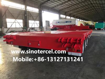 Quality 3 Axles Low Bed Semi Trailer 50-60 Tons Hydraulic Type Ladder Red for sale