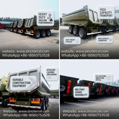 China 3 Axles  Dumping Tipper Semi Trailer efficient loading and unloading U type Military green, specially customized Front Lifting Hydraulic Large-capacity for sale