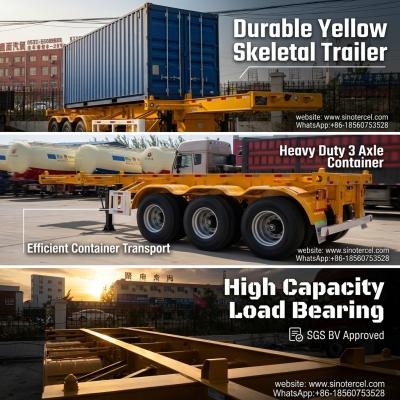 China Skeletal Type Container Semi Trailer Yellow Excellent Load Bearing Capacity 3 Axles Pull Container for sale