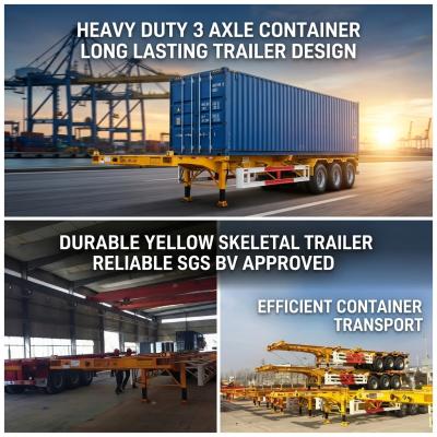 China Skeletal Type Container Semi Trailer Yellow Capacity 3 Axles Pull Container High attendance rate Durable for sale