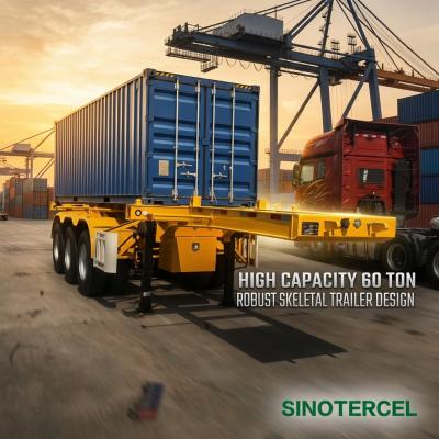 China 3 Axles Skeletal Type Container Semi Trailer Yellow Excellent Load Bearing Capacity Transport container for sale