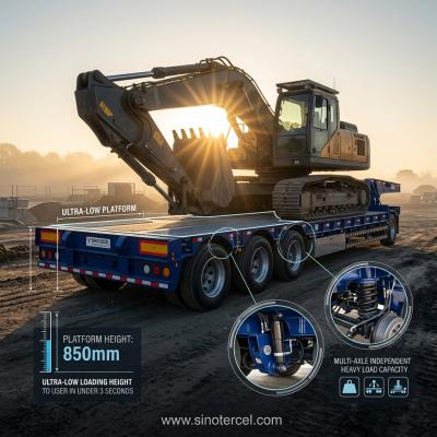 China Three Axles Low Bed Semi Trailer 60 Ton Low Bed Trailer Blue for sale