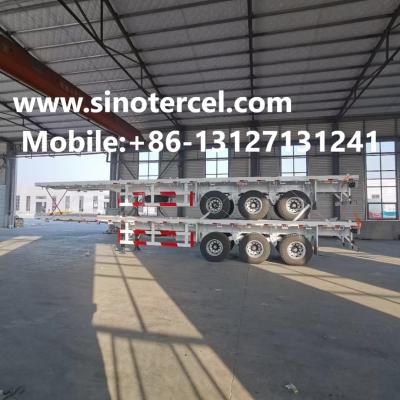 China 3 Axle Flatbed Semi Trailer Customized 50-60 Tons 20 Ft 40 Ft For Container Carrying With container lock White for sale