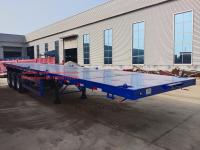 China 3 Axle Flatbed Semi Trailer Customized For 20 Ft 40 Ft Container Carrying With container lock Blue for sale