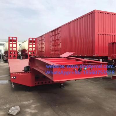 China Hydraulic Adjusting Platform  3 Axles Low Bed Semi Trailer 60 Ton Low Bed Trailer RED for sale