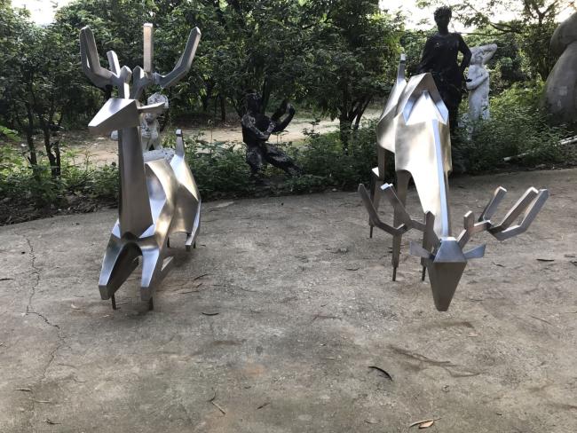 Modern outdoor decor stainless steel mirror custom white abstract metal deer statue for garden
