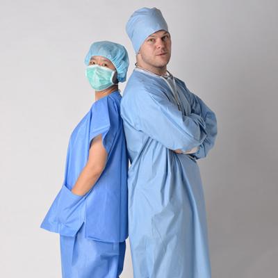 中国 Nonwoven使い捨て可能忍耐強い博士のためのNuser With Short Sleeveスーツをごしごし洗う 販売のため