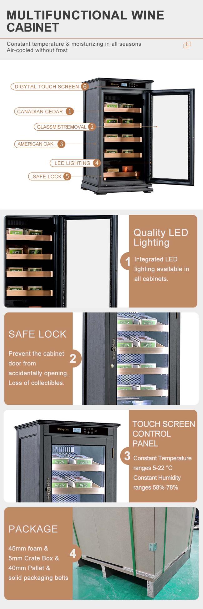 Spain Cedar Wood Electric Cigar Cooler Humidor Cabinets For Smoke Shop With Lock