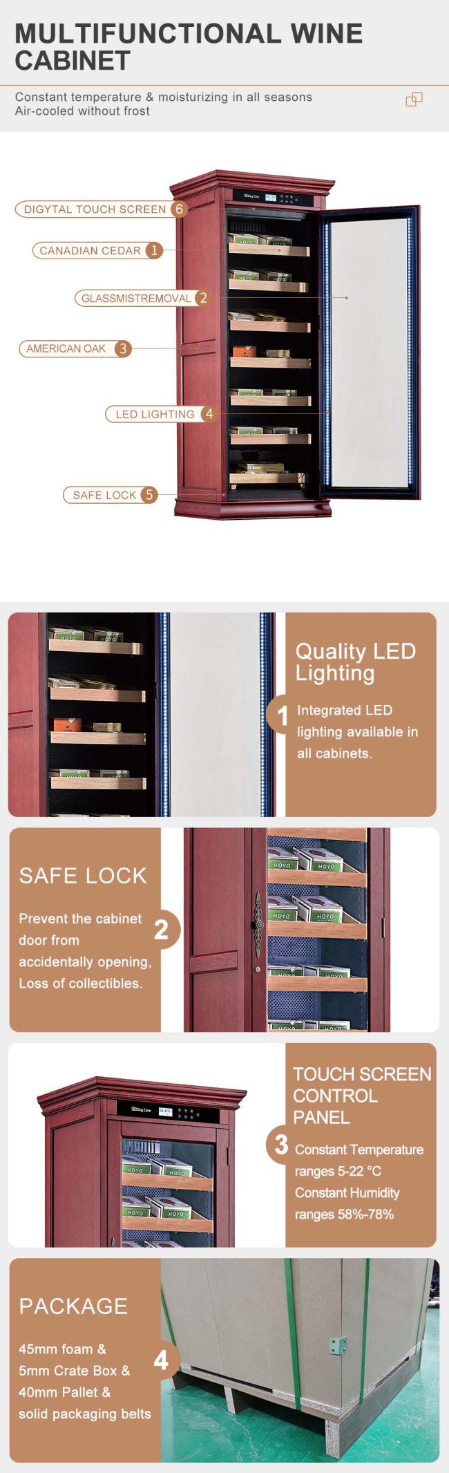 Commercial Lockable WoodenHumidors Cabinet Reagan Elctric Cigar Cooler