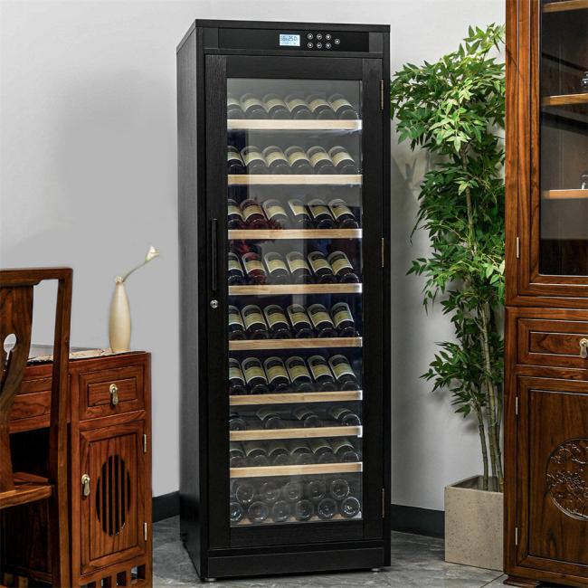 Intelligent Temperature-Controlled Multi-Tiered Black Wood Wine Cooler