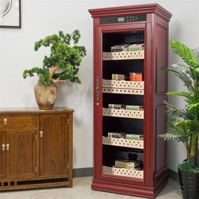 China Automatische bevochtiging Rood massief hout Elektrische sigarenkoeler Humidor met slot Te koop