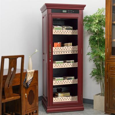 China Automatische bevochtiging Rood massief hout Elektrische sigarenkoeler Humidor met slot Te koop