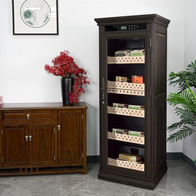 China Premium Quality Dark Brown Solid Wood Frame Cigar Cooler Humifier With Locker for sale