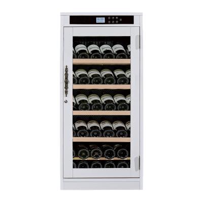 China Elegant White Wood Wine Cabinet with Digital Touch Panel Adjustable Shelves and LED Interior Light for sale