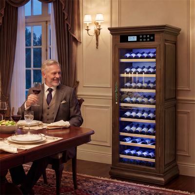 China Rich Solid Wood Wine Cooler Cabinet With LED Lighting & Lockable Glass Door for sale