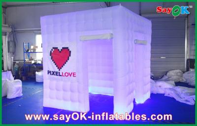 China Event White Cube Inflatable Photo Booth LED Light Two Doors for sale