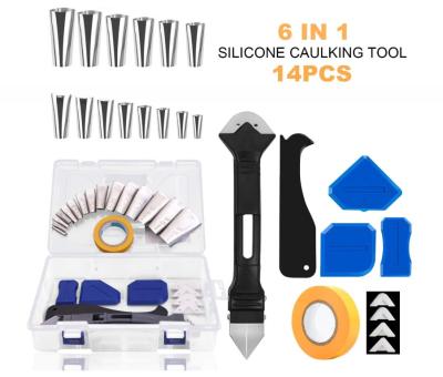 Cina 6 in 1 Silicone Riutilizzabile Strumenti di calcificazione Sigillante Finitura Grutta raschiatore 14Pcs Calco Nozzle Applicator Finisher Kit in vendita