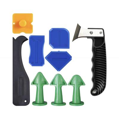 China 9 peças/ conjunto Ferramenta de acabamento de calafação selante de juntas de silicone remover mofo raspador de ângulo com aplicador de bocal de calafação à venda