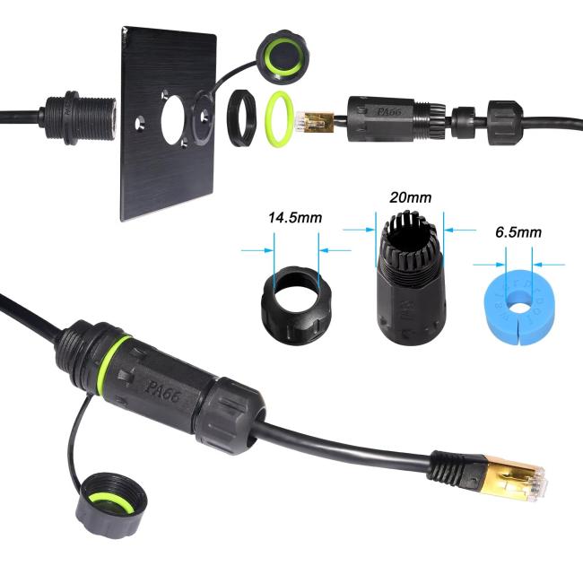 M20 Network RJ45 Waterproof Connector IP68 Zinc Alloy Panel Type 