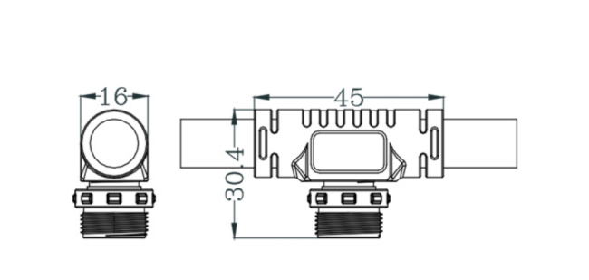 M16 Rubber Coated T Tee Waterproof LED Connector 15A Street Lamp Module Court Light drawing