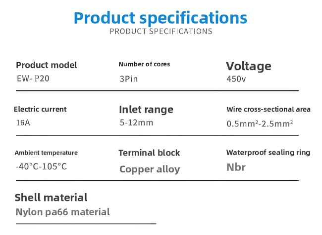 P20 3-Pin Power Connector waterproof seal detail