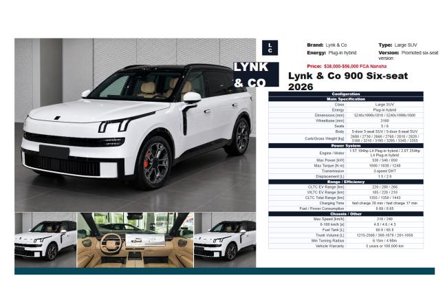 Lynk & Co 900 Six-seat 2026 English configuration sheet
