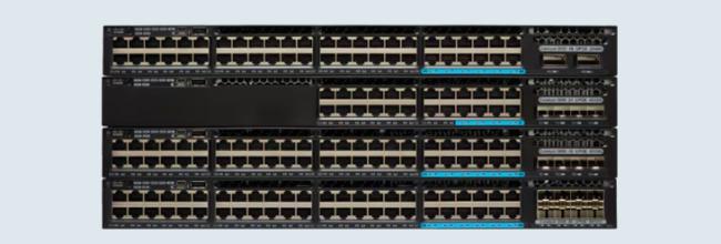 Rear view of Cisco Catalyst 3650 Series switch showing ports