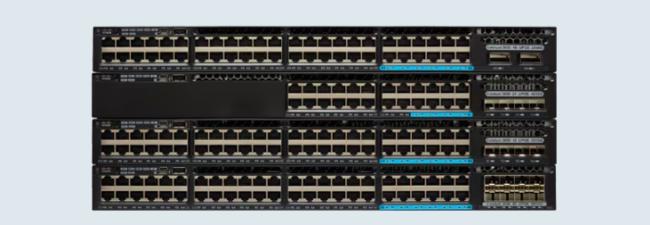 Rear view of Cisco Catalyst 3650 Series switch