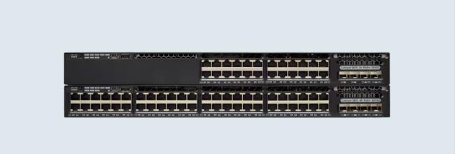 Front view of Cisco Catalyst 3650 Series 48-port switch