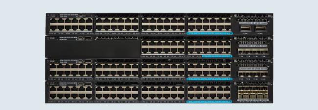 Rear view of Cisco Catalyst 3650 Series switch