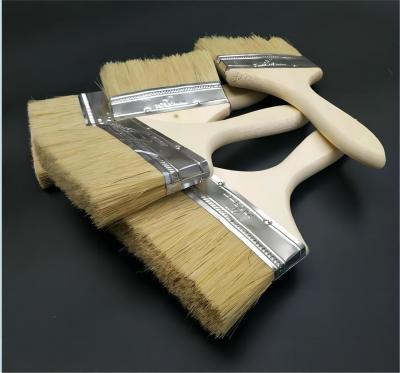 China Wall Paint Application with 4 inch Pure Bristles Paint Brush and White Wood Handle for sale