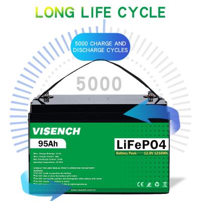 China Visench 12V 100Ah Lifepo4 Lithium Iron Battery Pack Deep Cycle Times battery lifepo4 12V for solar energy system for sale