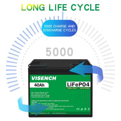 China Visench Prismatic 12V 12.8V 40Ah Deep Cycles Rechargeable  Solar  Storage Energy System Lithium Ion Lifepo4 Battery  Pack for sale