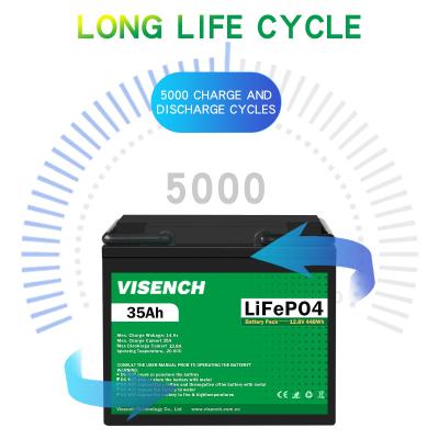 China Visench 12V 35Ah Deep Cycle Digital Rechargeable Lithium Iron Phosphate Battery 12.8V Lifepo4 Lithium Ion Battery for sale