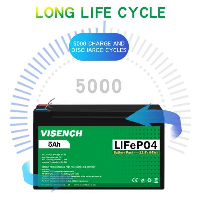 China Visench Direct factory high quality 12v 5ah  lithium solar battery for sale