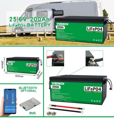 China Visench Fábrica direta Lítio 12V 24V 100Ah 120Ah 200Ah Profundo 6000 Ciclos com BMS para sistema de armazenamento de energia do inversor solar à venda