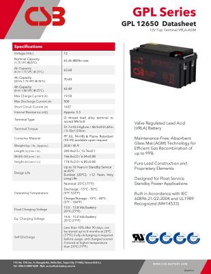 Cina CSB Batteria GPL12650 12V 65Ah Batteria sigillata al piombo acido Batteria ricaricabile per UPS in vendita