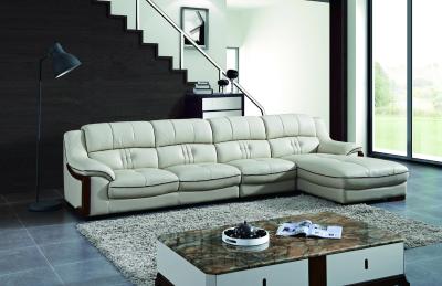China Beige Color Wooden Furniture Modern Wooden L Shape Leather Sofa for sale