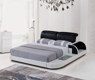 China Black And White Color Soft Bedroom Furniture Wooden Leather Double Bed for sale
