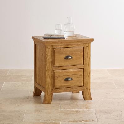 China rustic oak wood 2 drawer bedside with good design and 100% solid oak wood furniture for sale