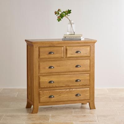 China rustic oak wood 2+3 Drawer Chest with good design and 100% solid oak wood furniture for sale