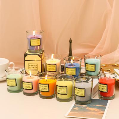 China Glass plant wax soy aromatherapy scented candle home indoor smokeless aromatic candles for sale