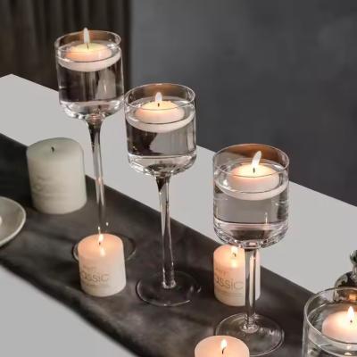 China Cylinder Top Clear Long Stem Glass Candle Holders 3 size Set Wine Glass Candle Jars for Wedding Holiday Festival Party for sale