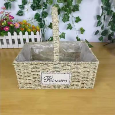 China Living room decoration rectangle custom size wicker basket handle for flowers for sale