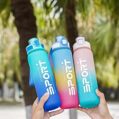 China Fitness gym outdoor sport portable plastic water cup 1000ml gradient color bounce water bottle for sale