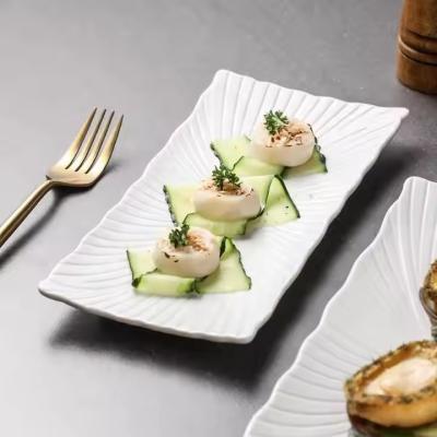 China Long rectangle sushi serving platter simple white ceramic plates for party food appetizers and desserts for sale